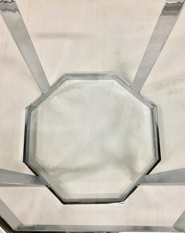 Milo Baughman Style Octagon Chrome and Glass Top Dining Table at ...