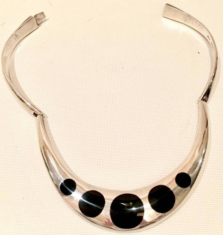 Modernist Taxco Signed 950 Sterling and Onyx Inlay Collar Necklace at ...