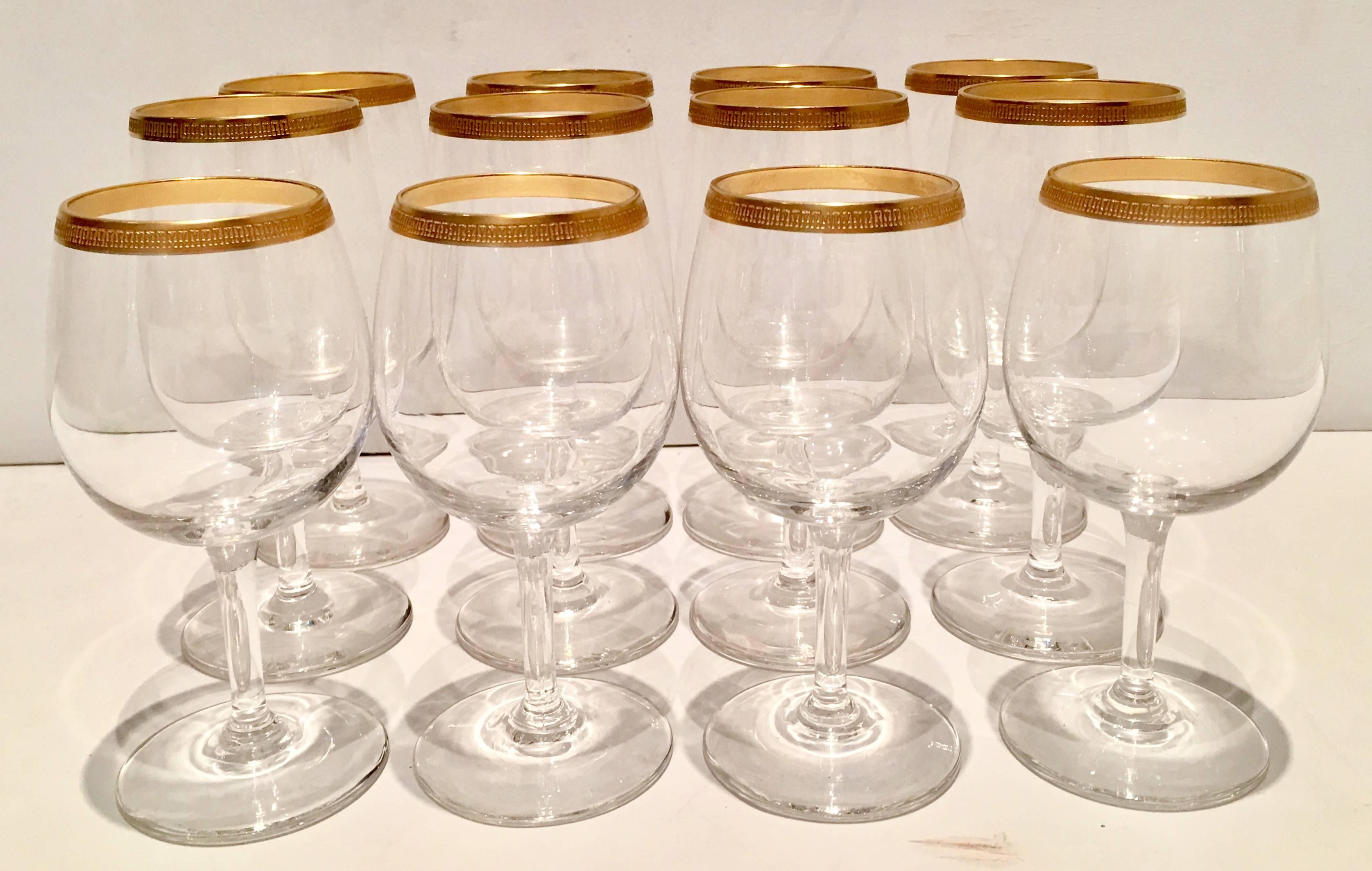 Vintage Italian 22-Karat Gold Rim Stem Glasses, Set 12 at 1stDibs