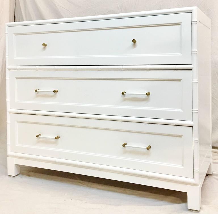 Mid-Century White Lacquered Three-Drawer Faux Bamboo Dresser Chest at ...