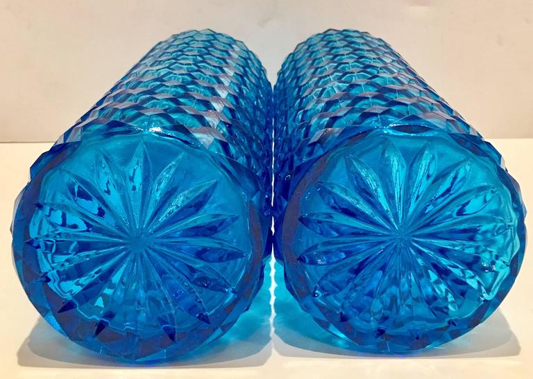 Pair of Vintage Italian Empoli Azure Diamond Cut-Glass Decanters at 1stDibs