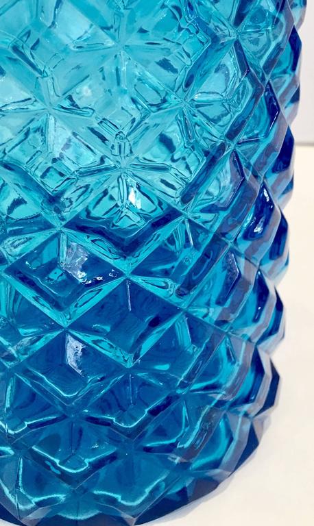 Pair of Vintage Italian Empoli Azure Diamond Cut-Glass Decanters at 1stDibs