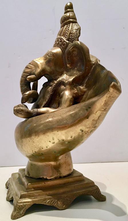 20th Century Solid Brass "Good Luck" Elephant Buddha In A Shell ...