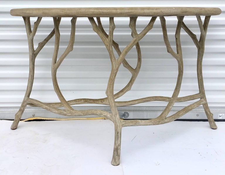Faux Bois Concrete Twig Demilune Console Table at 1stDibs