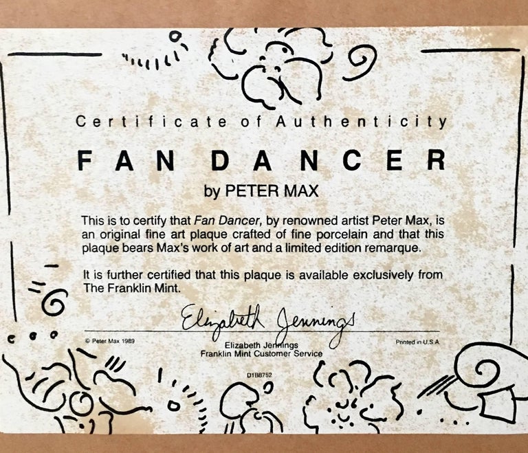 20th Century Peter Max LE Oil on Porcelain Painting, "Fan Dancer"-1989 ...