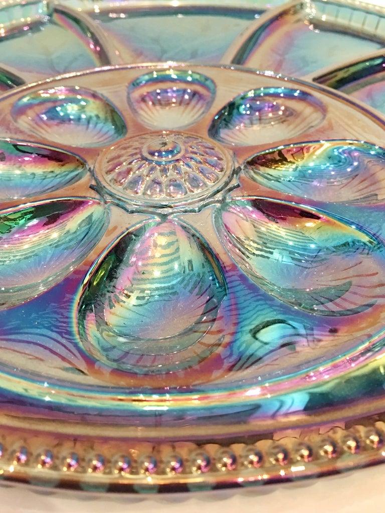 1950s Blown Glass Blue Round Egg Serving Platter at 1stDibs