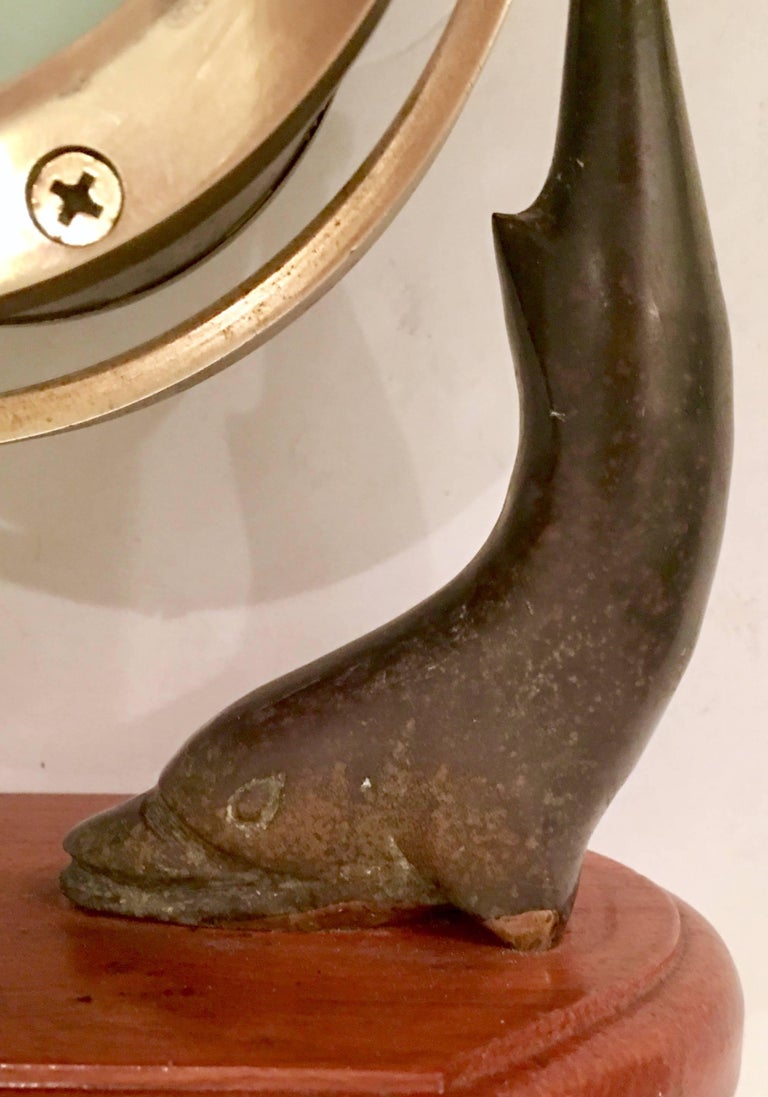 Antique Brass Liquid Nautical Ships Compass Double Dolphin and Wood ...