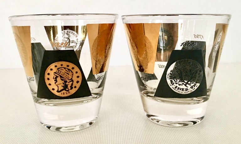 Mid-Century Modern Coin Tray and 22-Karat Gold "Us Coins" Drinks Set/22 ...