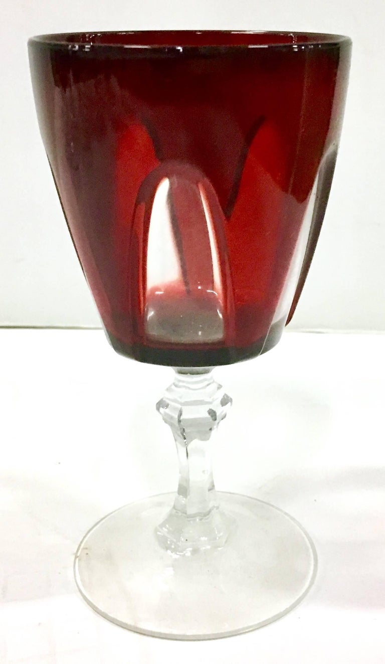 1970s French Cut Crystal Ruby Stem Drink Glasses S/18 at 1stDibs