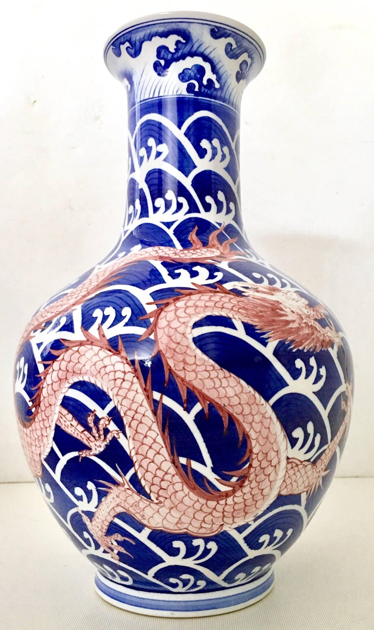 20th Century Chinese Export Hand-Painted Porcelain "Dragon" Vase Pair ...
