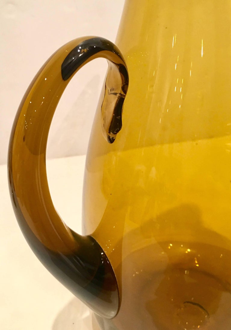 Mid-Century Modern Blenko Glass Amber Handled Pitcher at 1stDibs