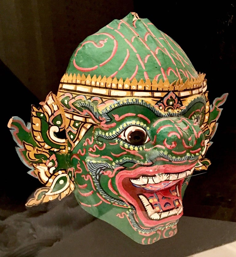 Pair Of 20th Century Lucite Shadow Box Mounted Hand-Painted Tribal ...