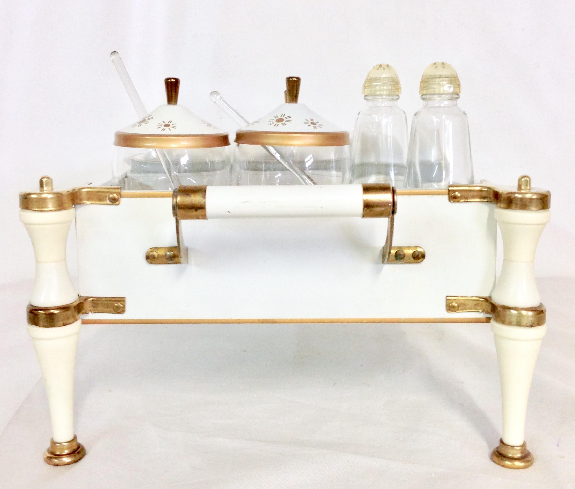 20th Century Enameled Metal and Brass Chafing Dish by, Fire King Set of ...