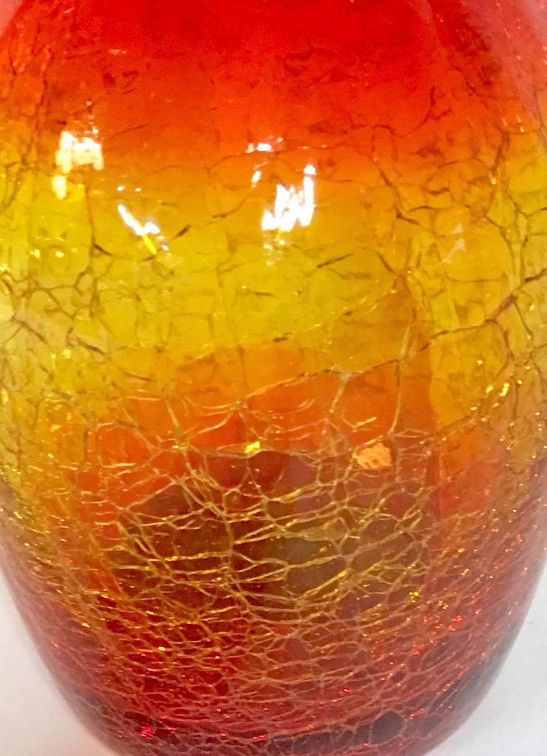 1950s Blenko Crackle Glass Pinched Amberina Decanter For Sale at 1stdibs