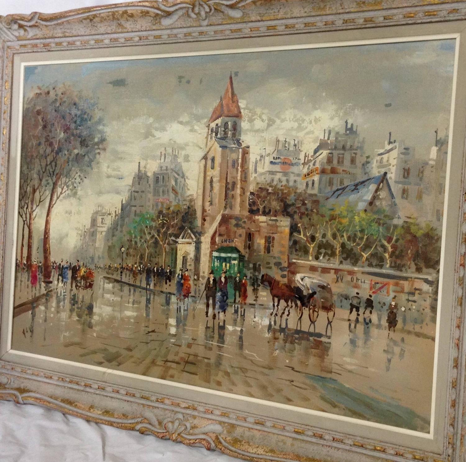 Antonio DeVity Original Oil on Canvas Paris Street Scene, Signed For ...
