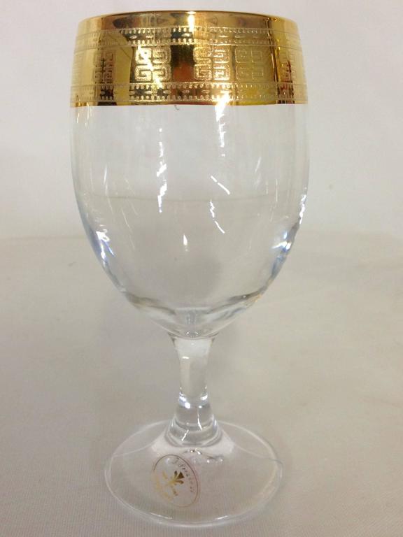 1980s Gold Rim Greek Key Stem Glasses, Set of Six at 1stDibs
