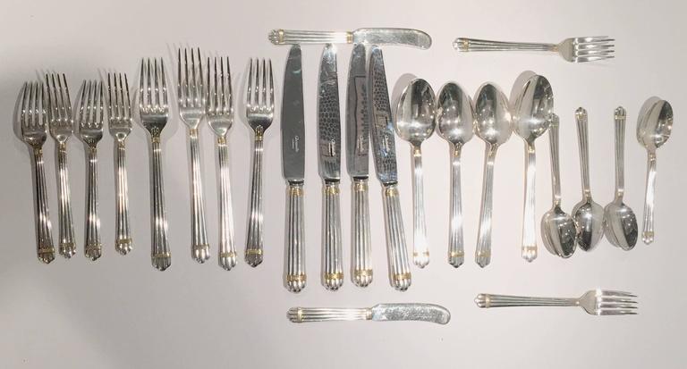 Christofle Silver Aria Gold Silver Plate 24-Piece Cutlery Set "Saturday ...