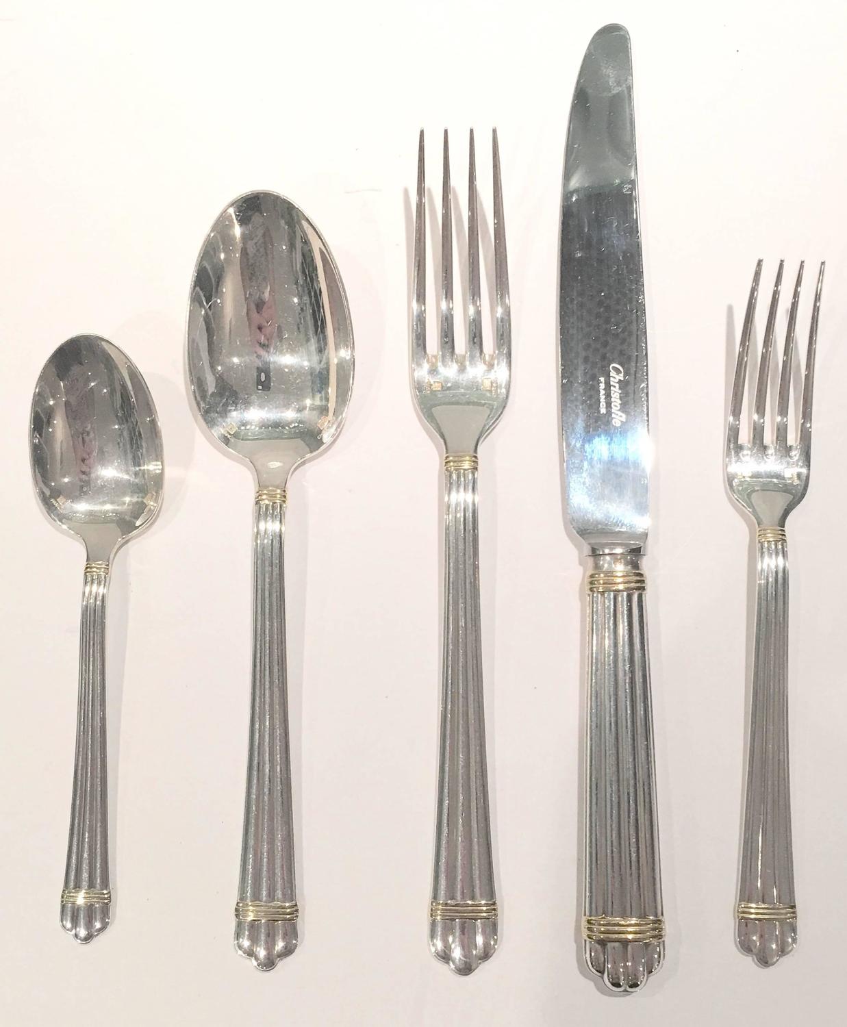 Christofle Silver Aria Gold Silver Plate 24-Piece Flatware Set ...