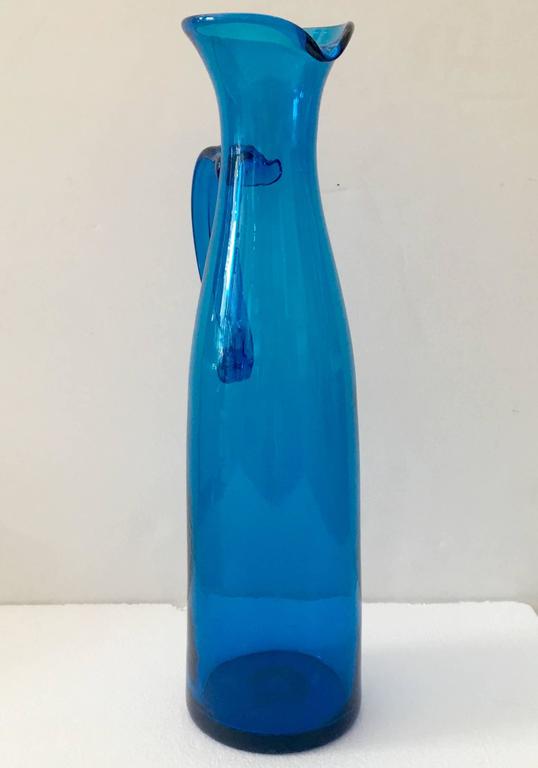 Blenko Glass Tall Blue Spouted and Applied Handle Pitcher at 1stDibs ...
