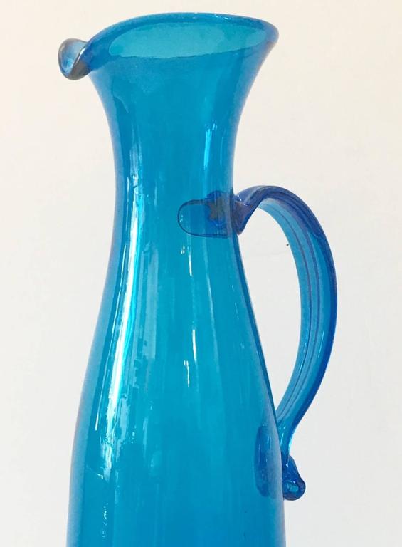 Blenko Glass Tall Blue Spouted and Applied Handle Pitcher at 1stDibs ...