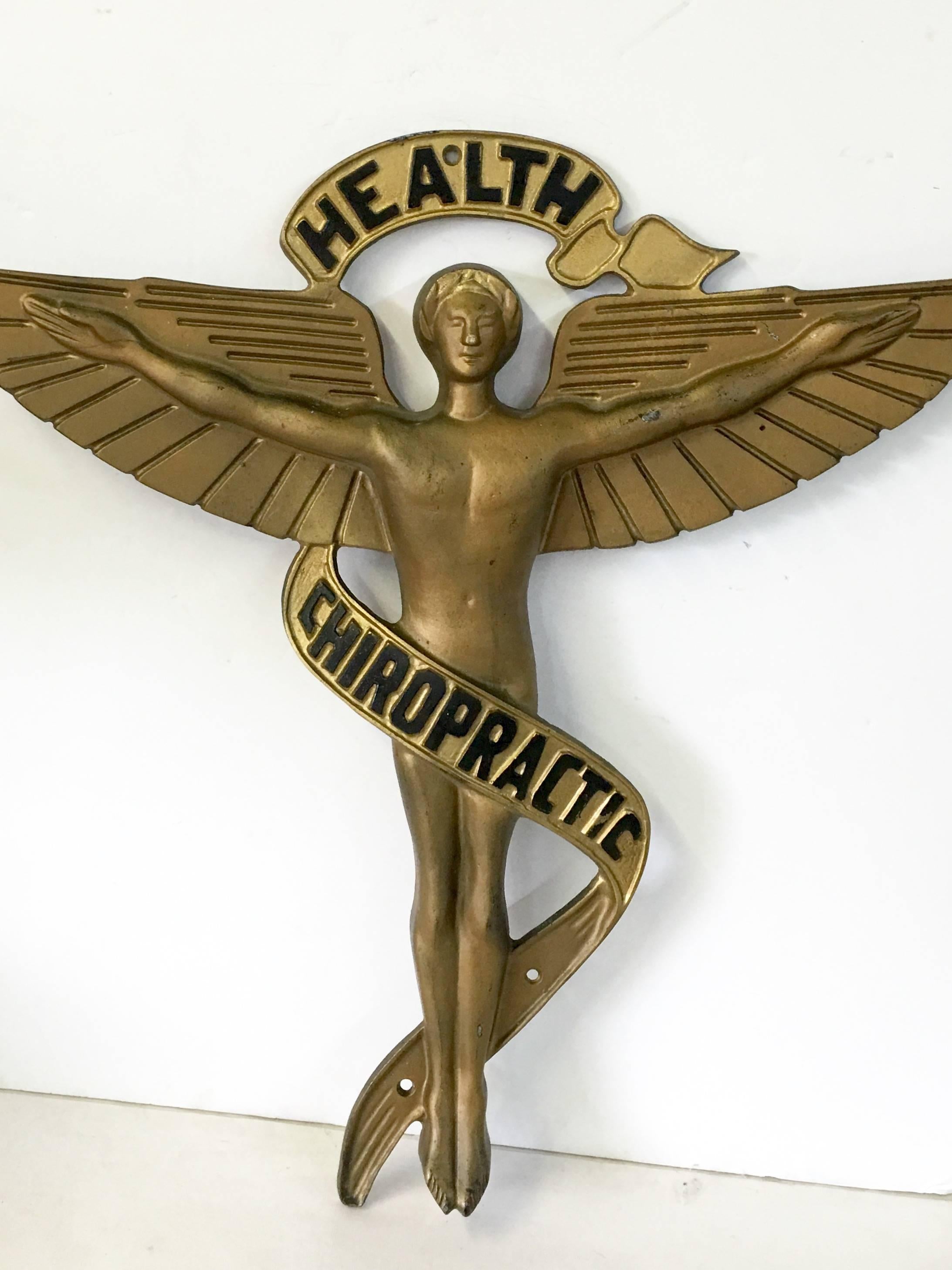1920s Art Deco Iron 3D Figural Caduceus Health Chiropractic Sign at ...