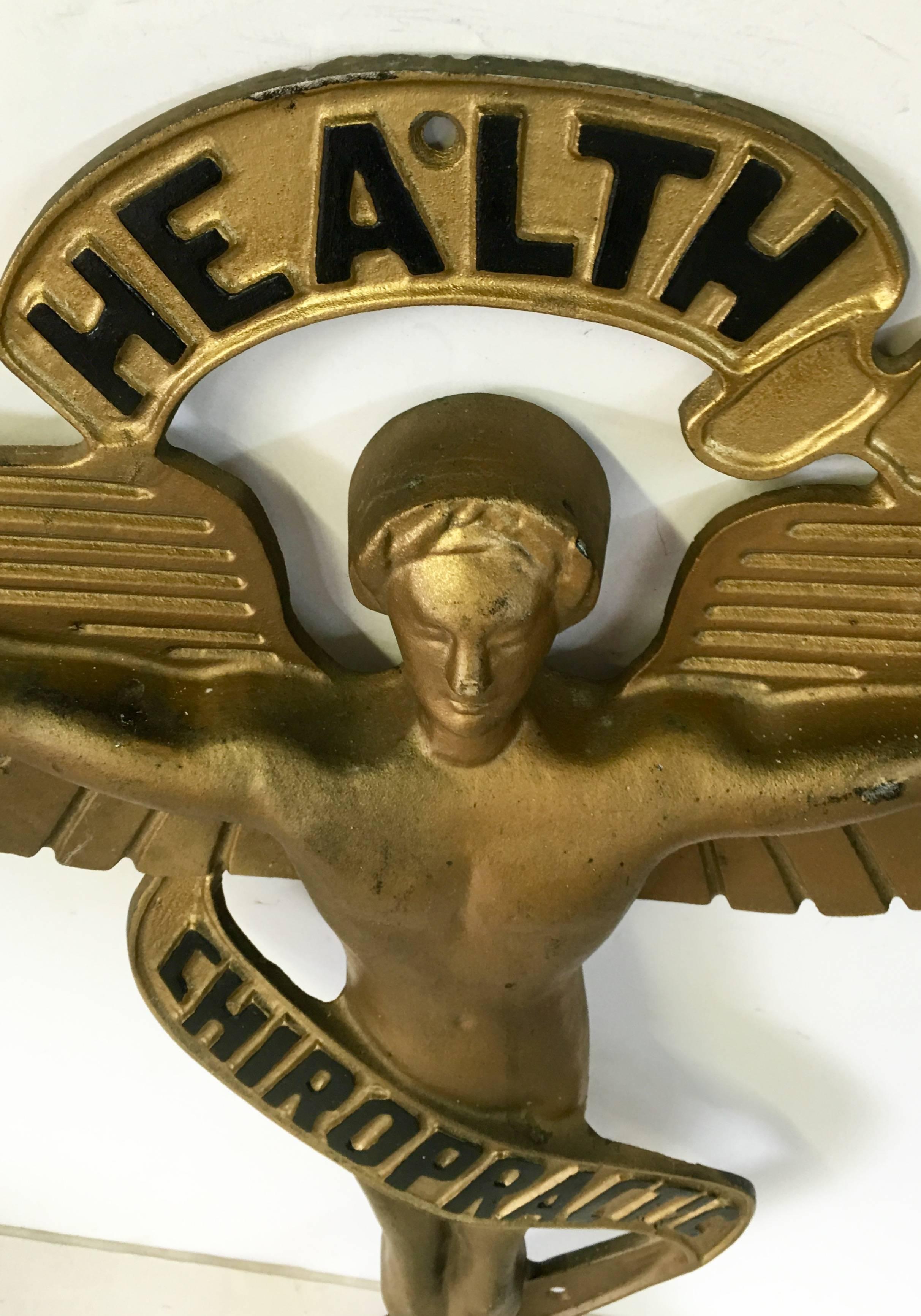 1920s Art Deco Iron 3D Figural Caduceus Health Chiropractic Sign at ...