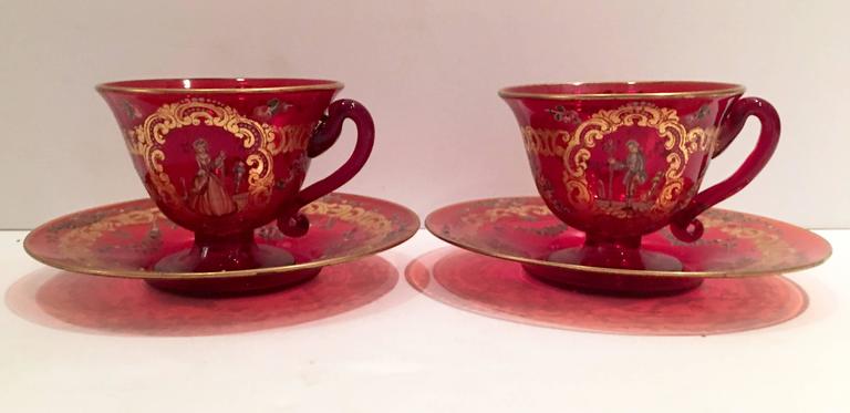 Set of 15 Ruby and 24-Karat Gold Venetian Glass Tea Set at 1stDibs