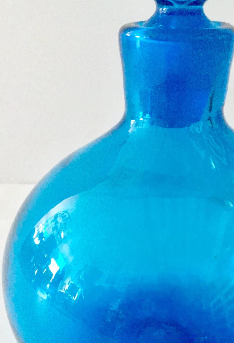 Mid-Century Modern Blenko Glass Round Blue Decanter at 1stDibs