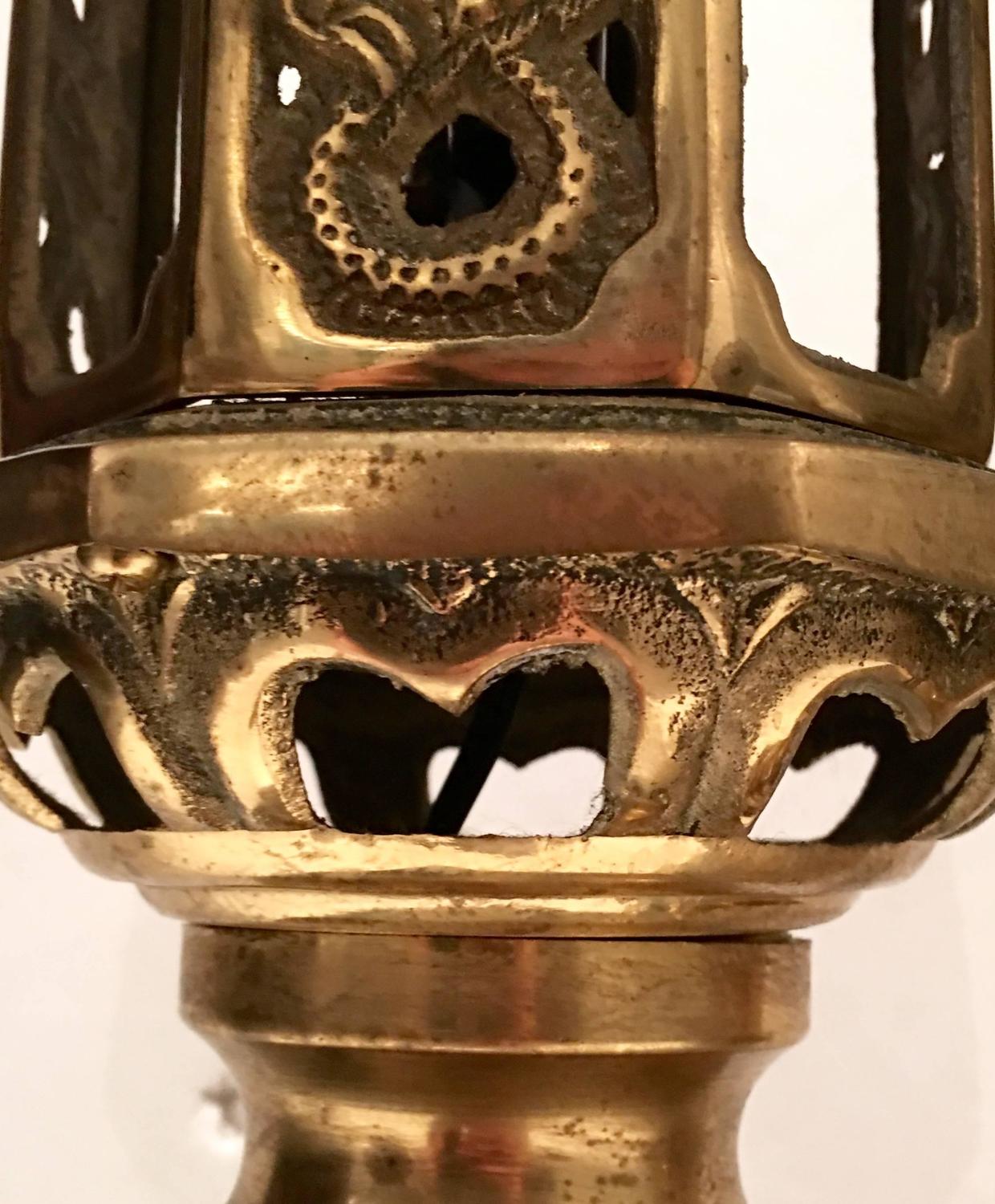 Vintage Chinese Brass Pagoda Temple Table Lamp, Pair For Sale at 1stdibs