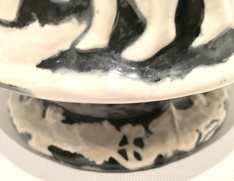 Vintage Raised Relief Pottery Pitcher Faux Bois Handle at 1stDibs