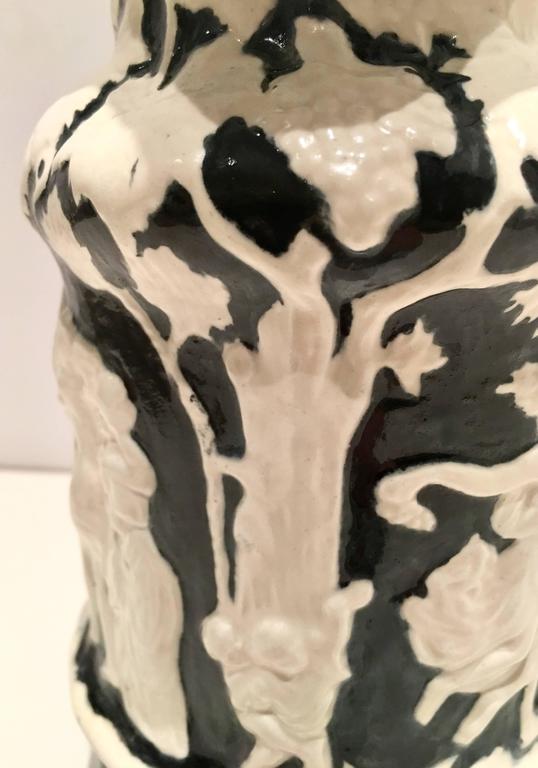 Vintage Raised Relief Pottery Pitcher Faux Bois Handle at 1stDibs