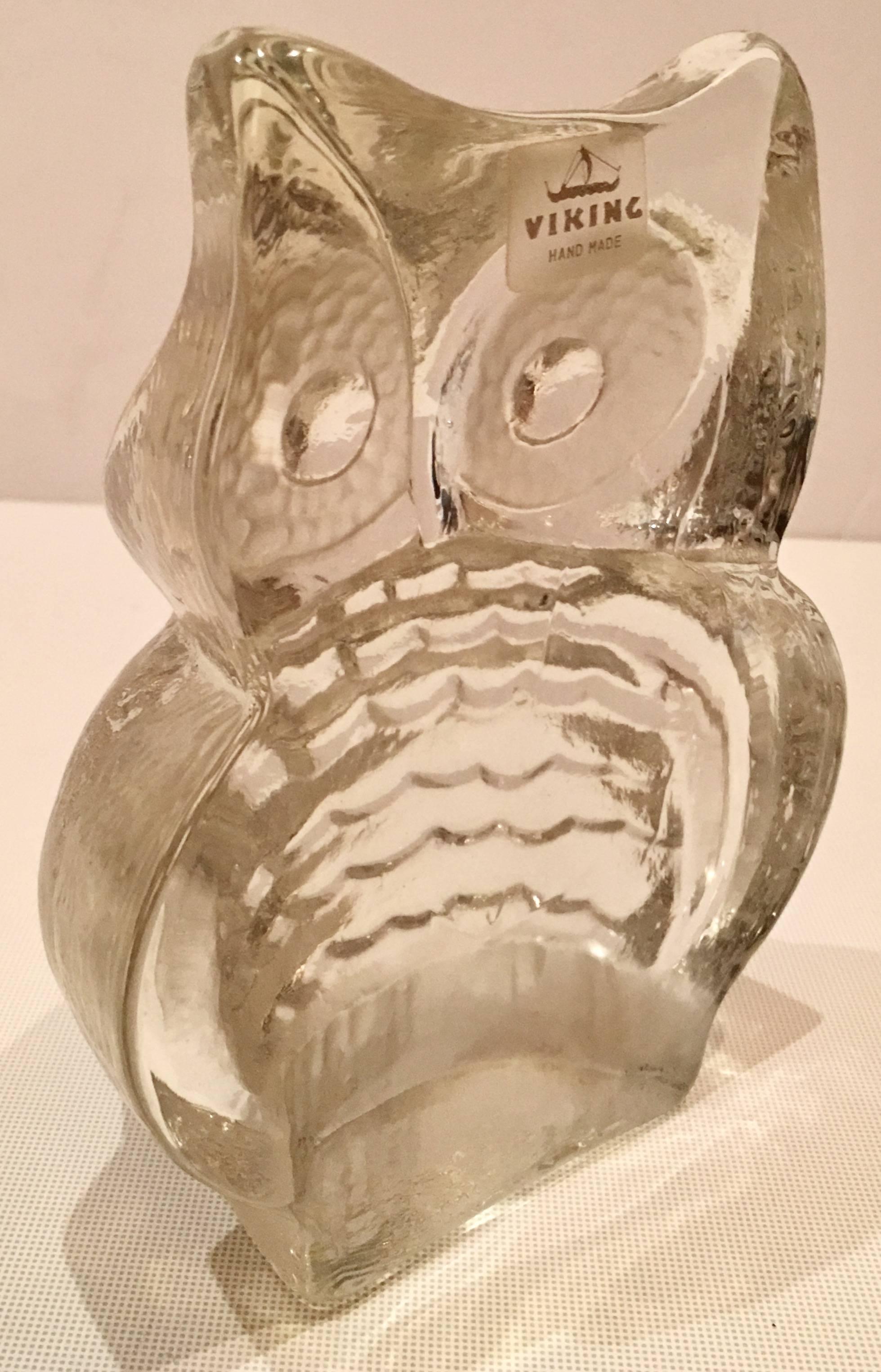 Vintage Viking Glass Clear and Frosted Owl Sculpture at 1stDibs ...