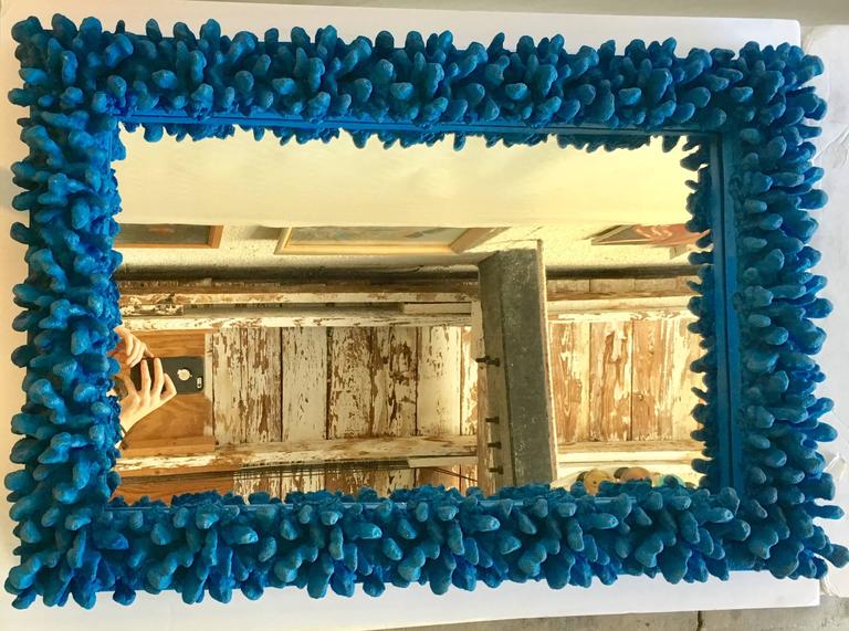 Contemporary Bright Blue Coral Wall Mirror at 1stDibs