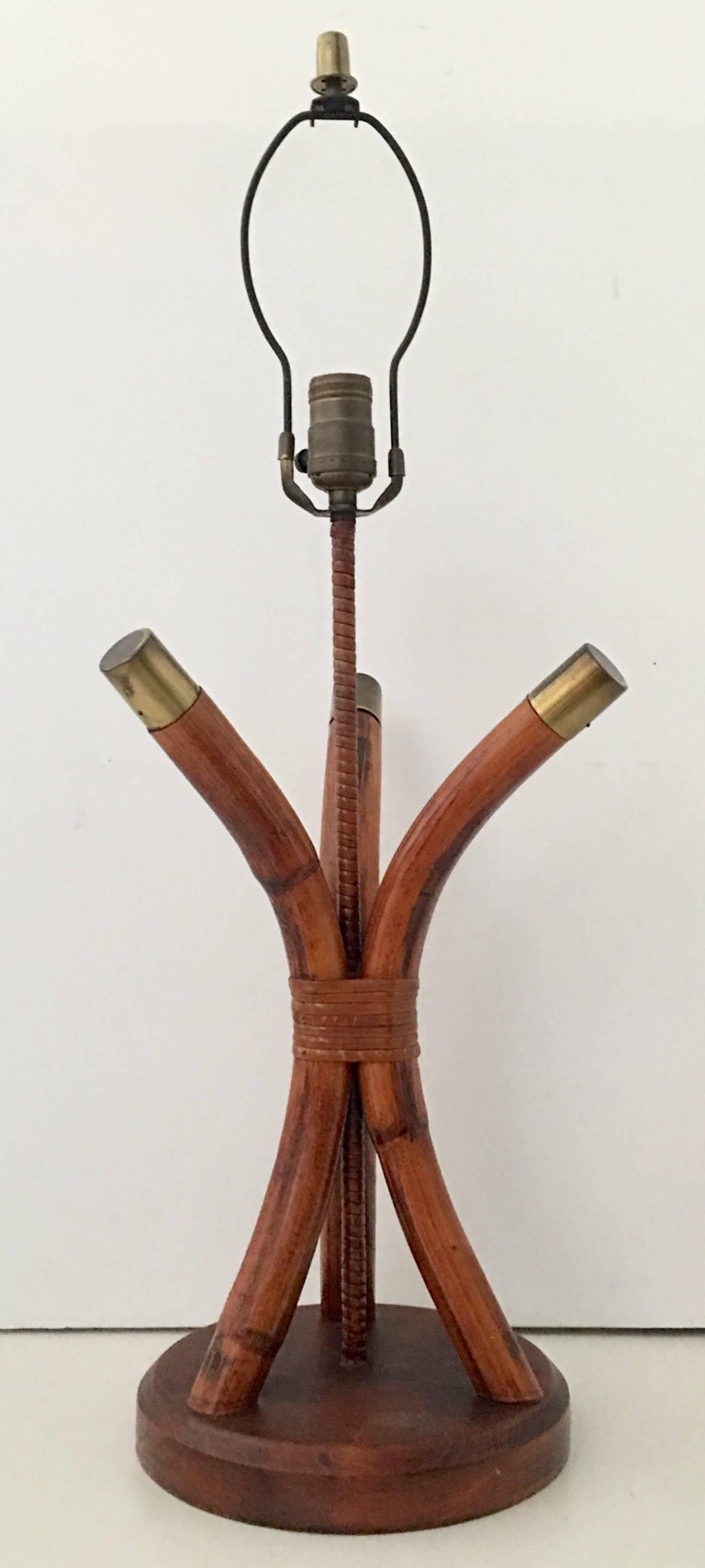 Mid-Century Rattan and Brass Leather Wrap Lamp By Ficks Reed at 1stDibs