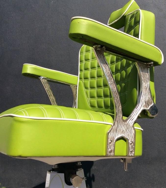 Custom Barber Chair 1960s Re-Upholstered Armchair Green at 1stdibs