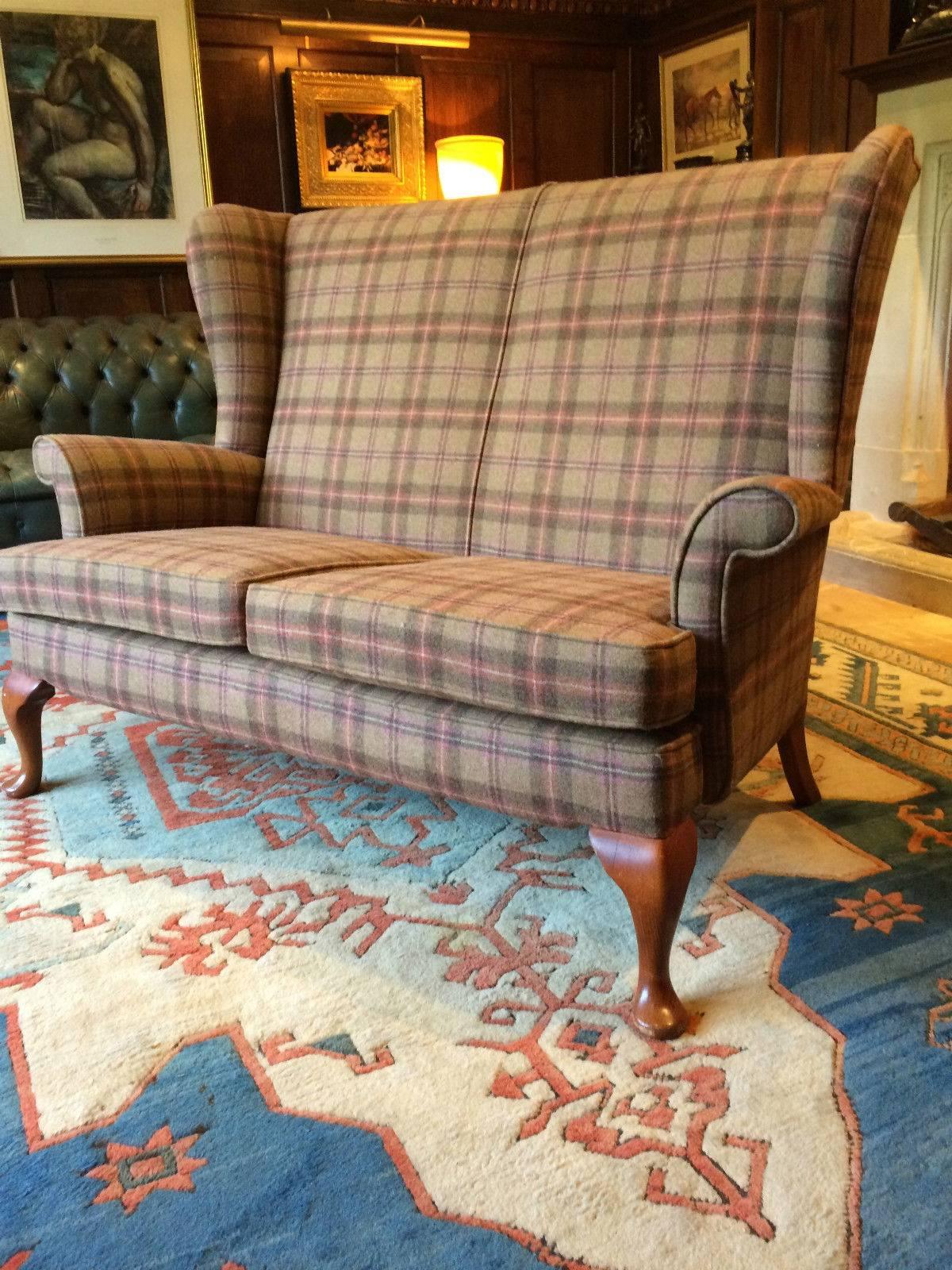Antique Style Wingback Sofa Two-Seat Mahogany S Rouse and Co Tweed ...