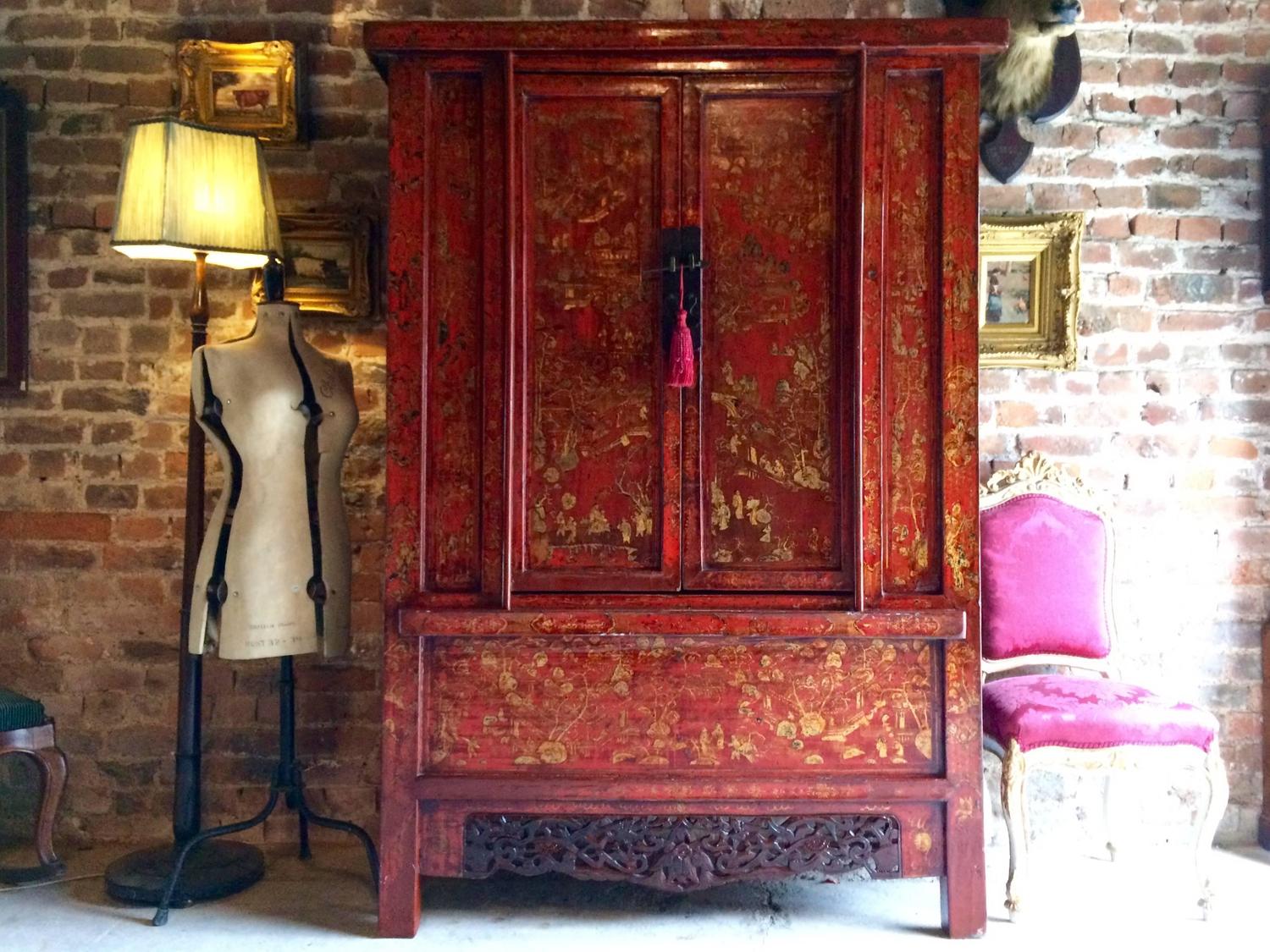 Antique Chinoiserie Wardrobe Armoire Lacquered Oriental Chinese Shanxi ...