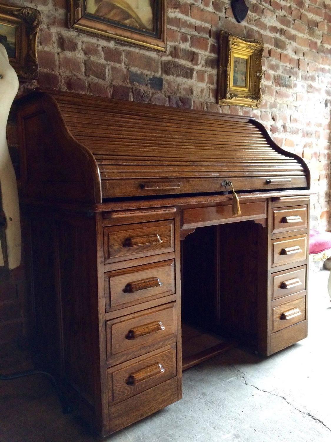 Antique Roll Top Desk Golden Oak Tambour Front Edwardian, Early 1900s ...
