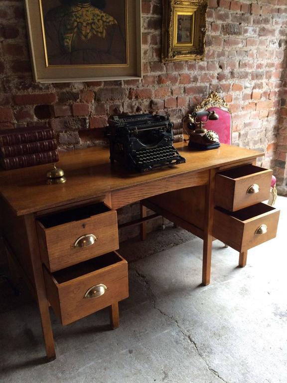 Mid-Century Vintage Writing Desk Twin Pedestal Golden Oak, Early 1900s ...