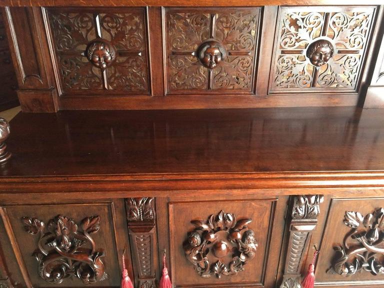 Antique Sideboard Buffet Gothic Oak 19th Century Victorian Heavily ...