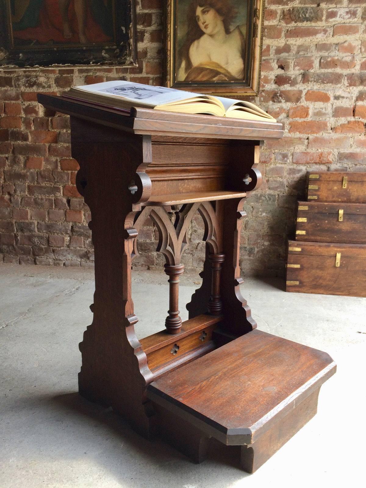 Antique Solid Oak Bible Stand Lectern Gothic Victorian 19th Century ...