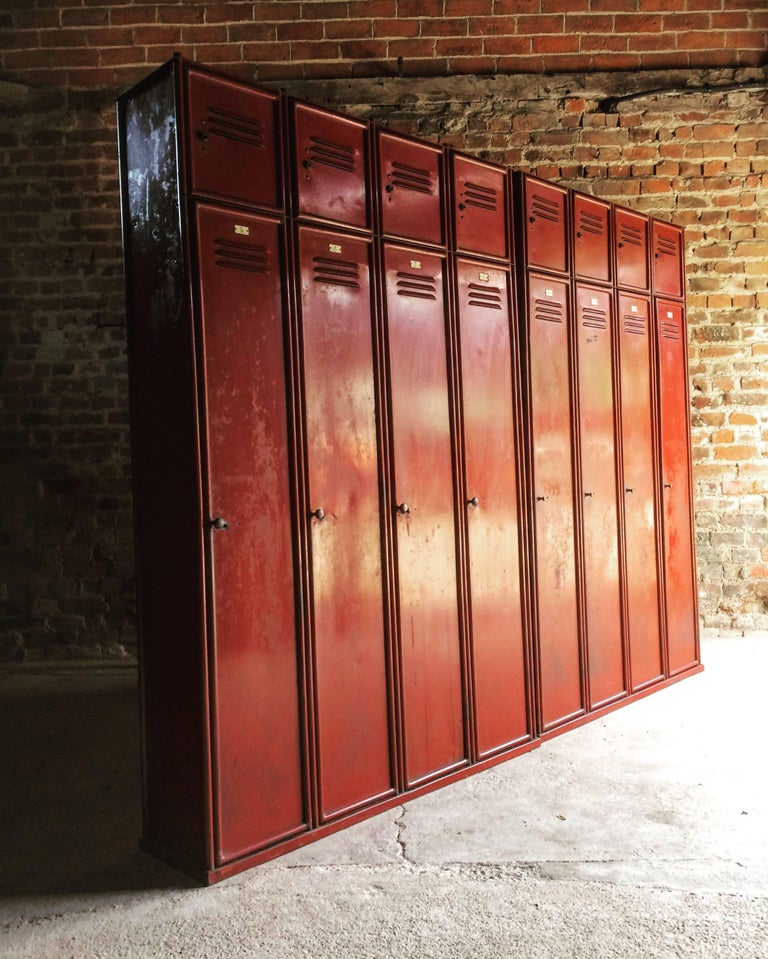 Mid-Century Industrial Steel Lockers Pair Red Lacquered, circa 1950 ...