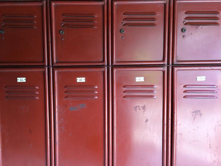 Mid-Century Industrial Steel Lockers Pair Red Lacquered, circa 1950 ...