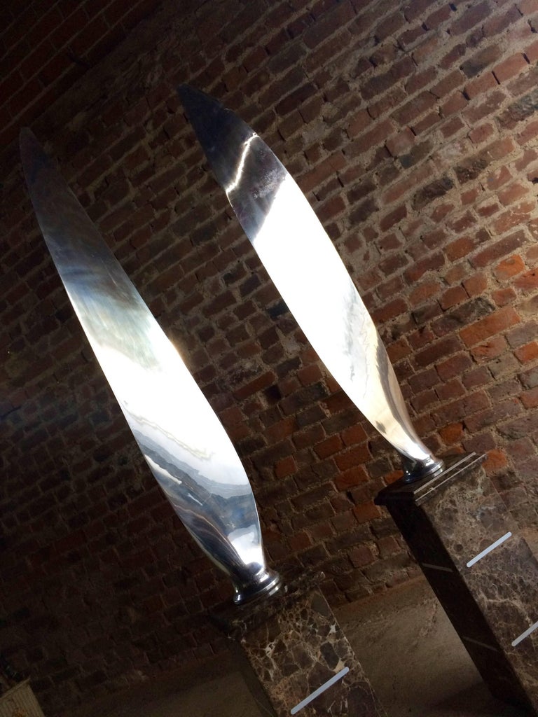 Pair of Tall Polished Chrome Airplane Propeller Blades Sculptures at ...