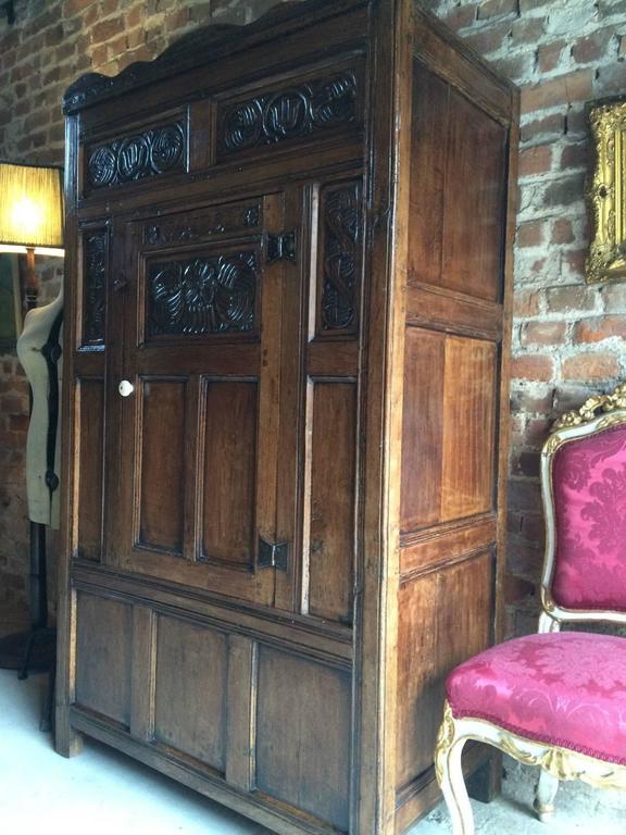 Continental Flemish Antique Cupboard Wardrobe Solid Oak Gothic, 18th ...