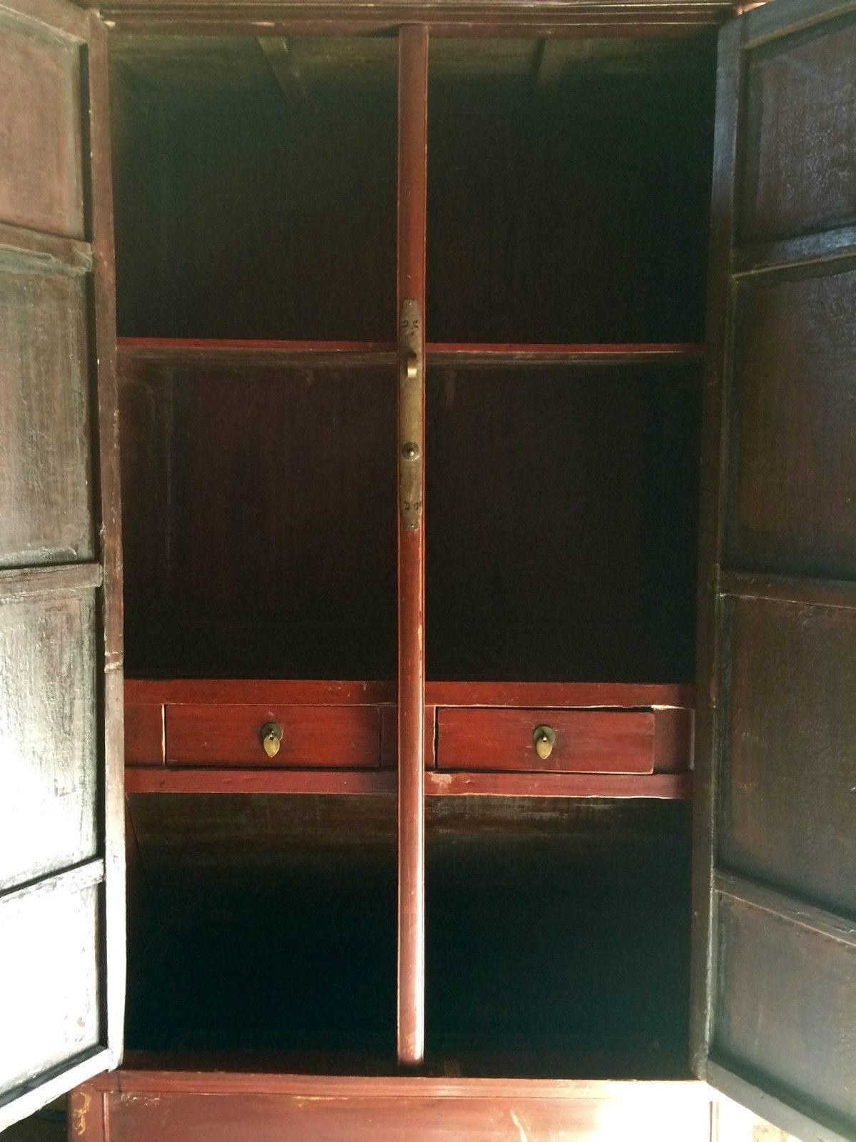 Antique Oriental Chinese Red Lacquer Hall Cabinet Cupboard at 1stDibs