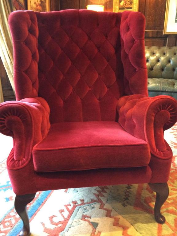 Pair of Antique Style Buttonback Wingback Armchairs Red Velvet ...