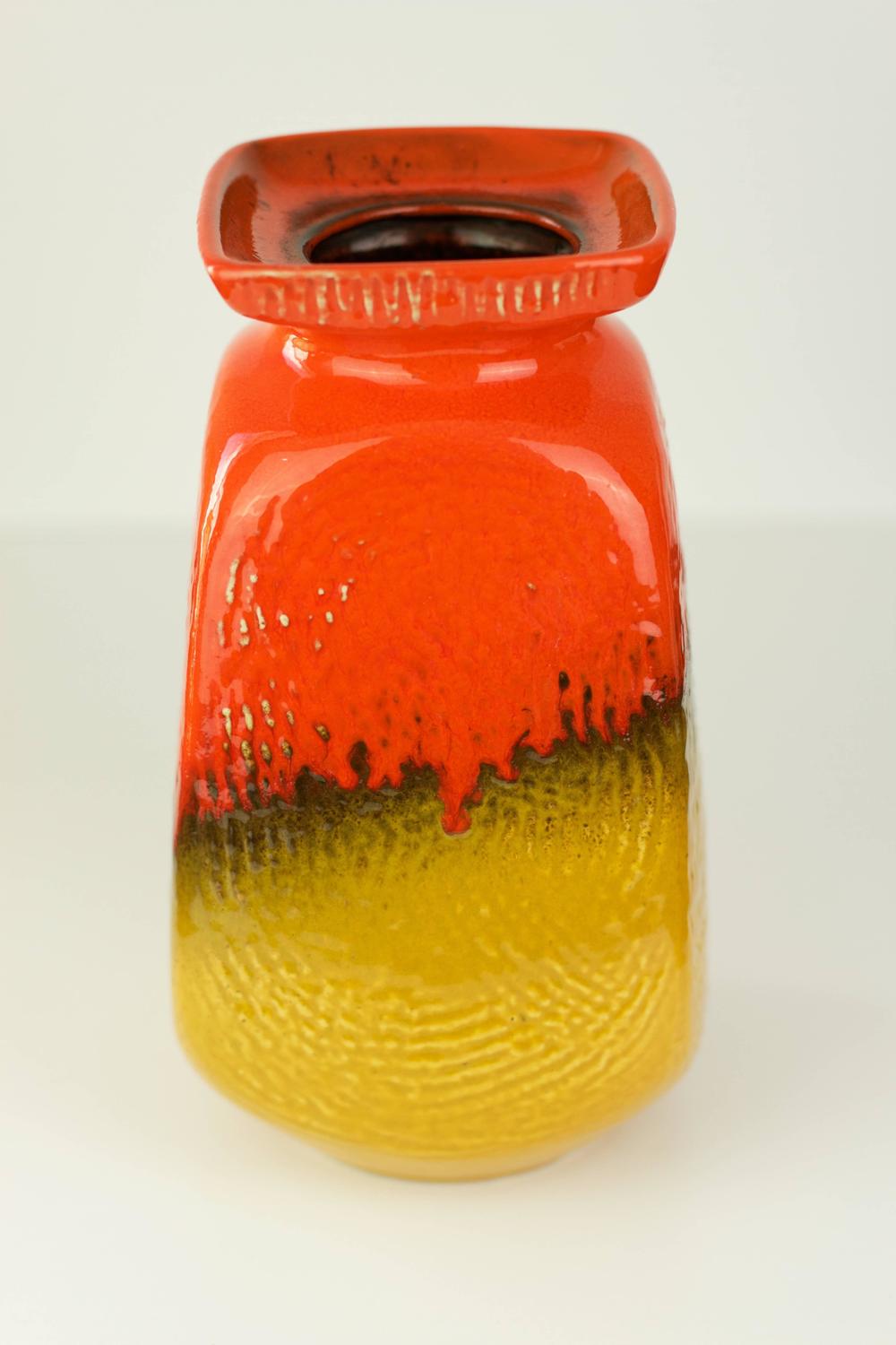 Funky and Bright Square Mid-Century West German Vase by Jasba Pottery ...