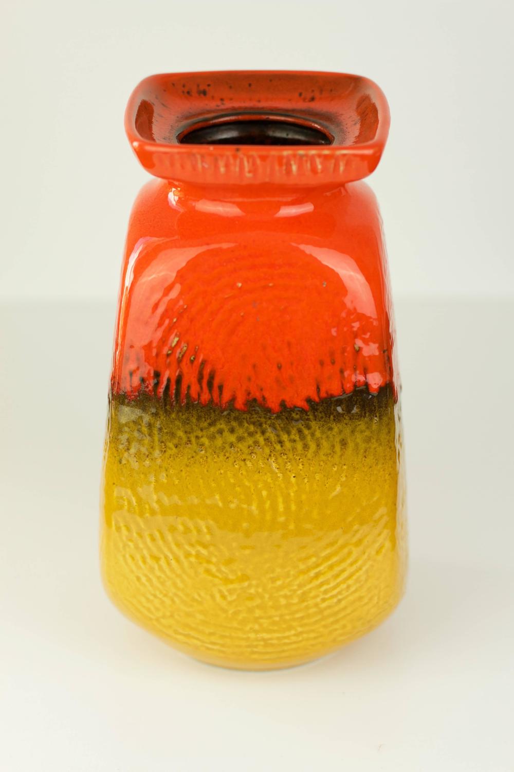 Funky and Bright Square Mid-Century West German Vase by Jasba Pottery ...