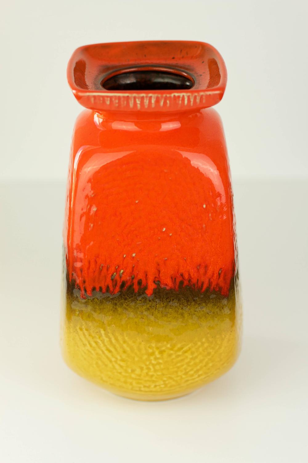 Funky and Bright Square Mid-Century West German Vase by Jasba Pottery ...